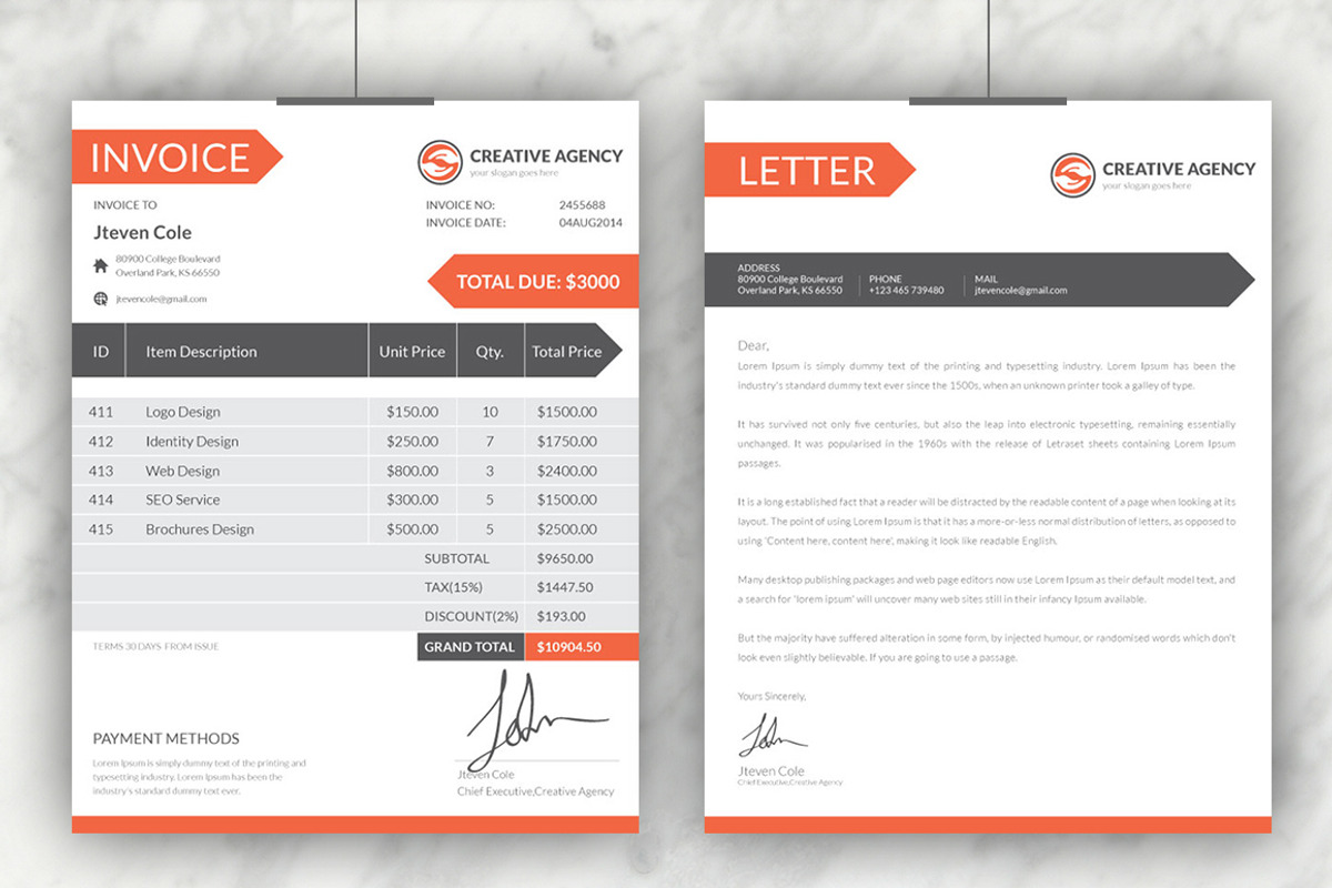 Creative Invoices + Cover Letter, a Stationery Template by Dotnpix