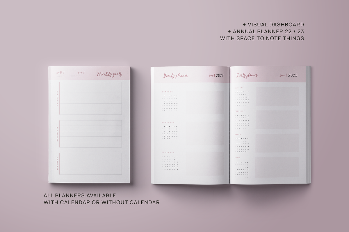 Pink Planner 22/23 without date, a Stationery Template by agarimoestudio