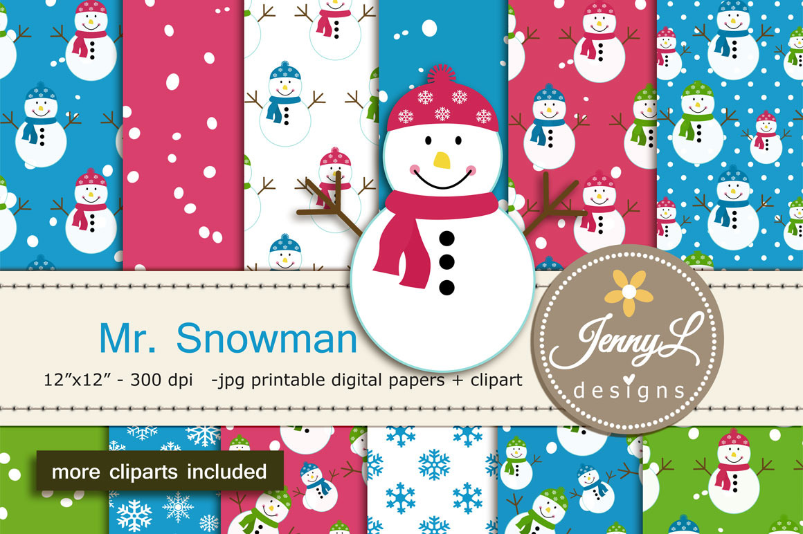 Snowman Digital Paper, a Pattern Graphic by JennyL Designs