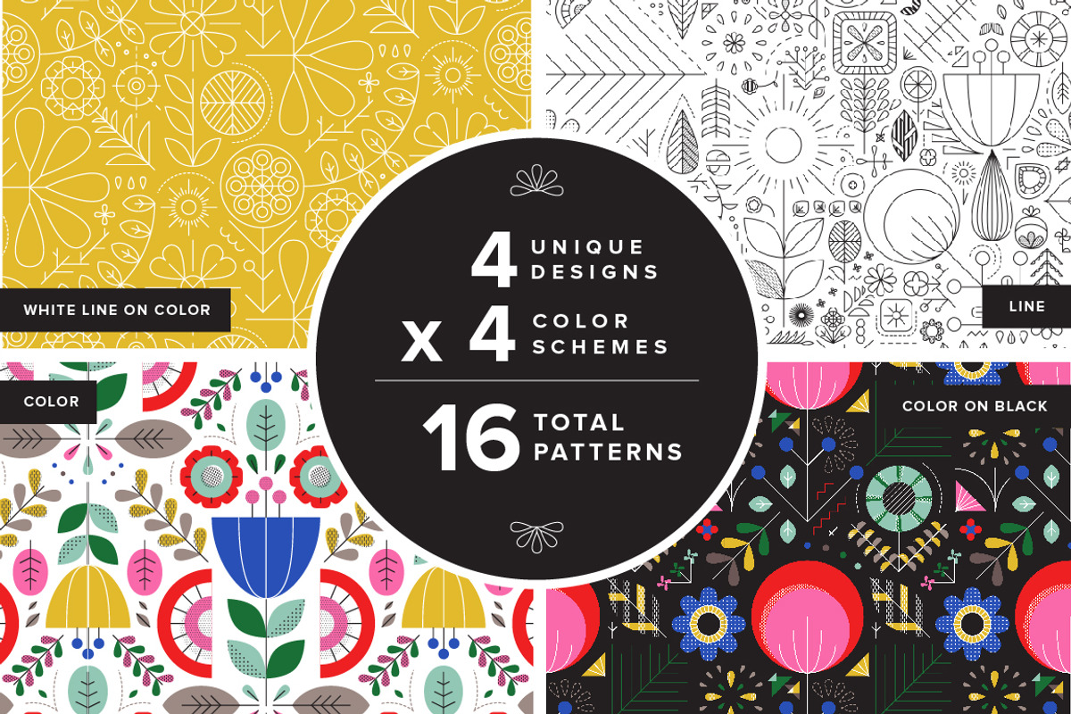 Geometric Floral Patterns, a Pattern Graphic by Anugraha Design