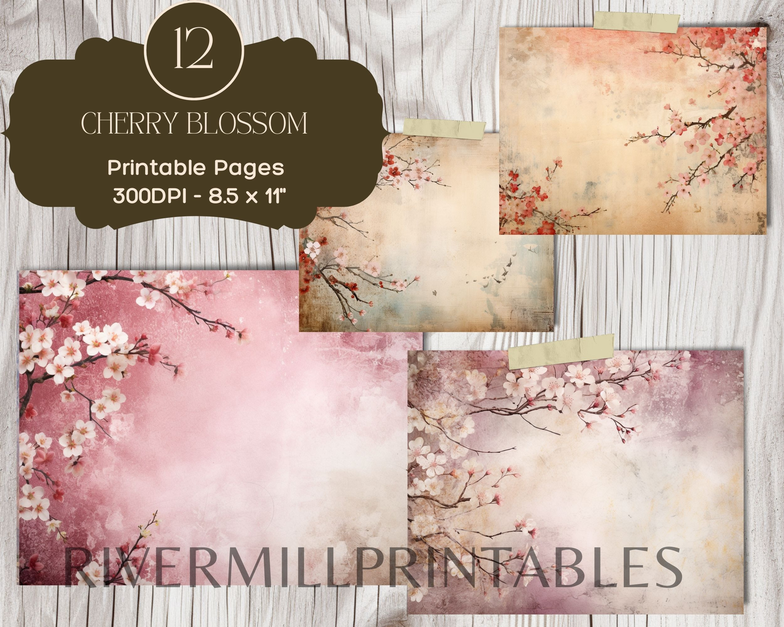 Cherry Blossoms Printable Papers, a Decorative Illustration by ...