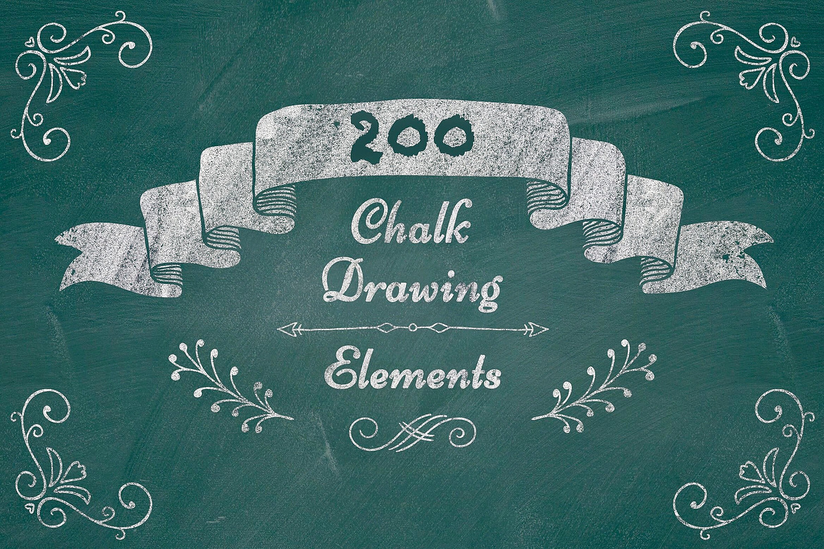 200 Chalk Drawing Elements, an Object Graphic by Olya Creative