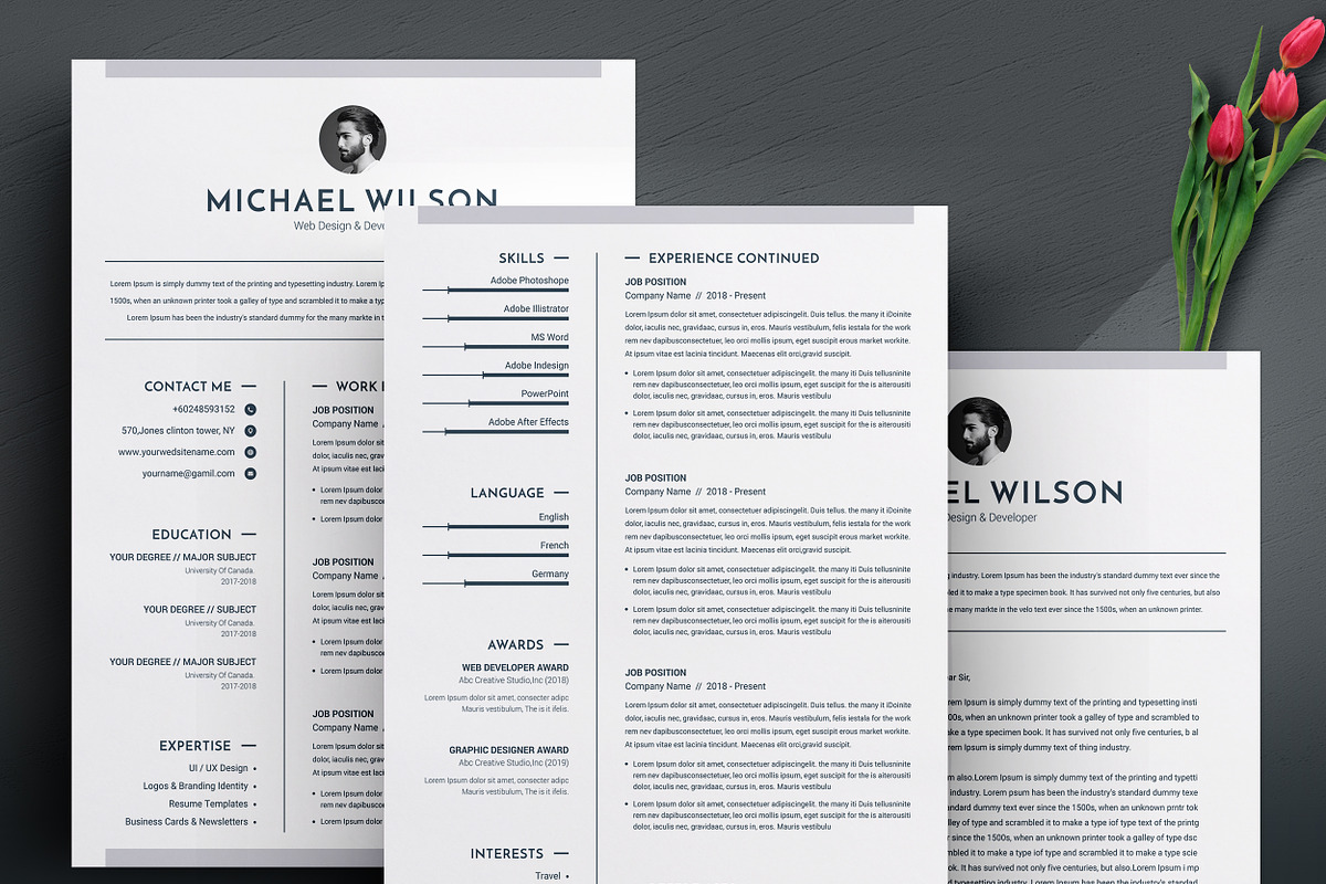 3 Pages Clean CV Template | MS Word, a Resume Template by ResumeInventor