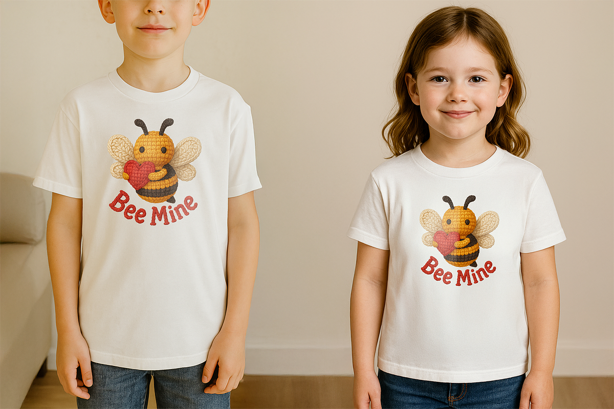 Faux Crochet Bee Mine PNG Valentine