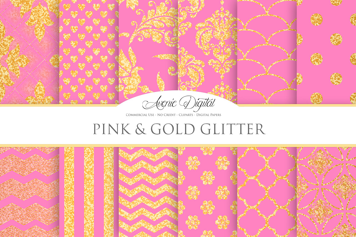 Pink and Gold Glitter Papers, a Pattern Graphic by Avenie Digital ...