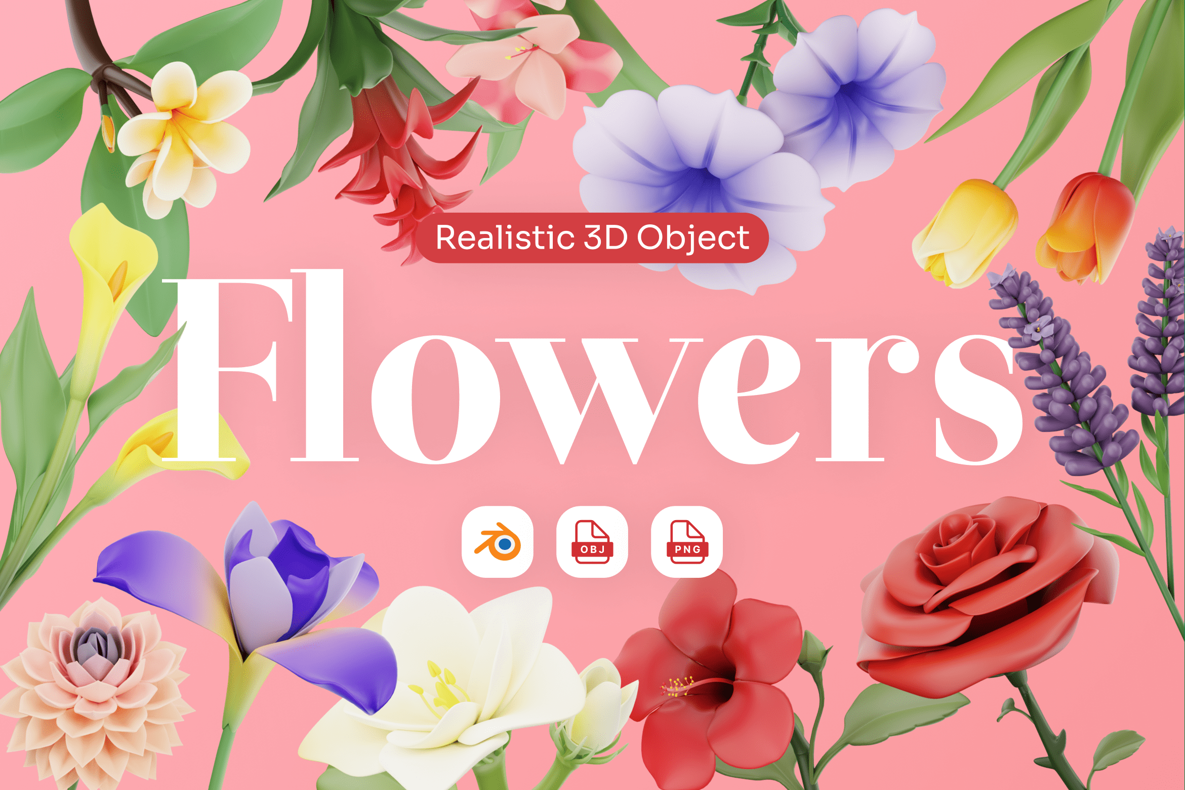 Flowy - Flowers 3D Icon Set, a Plants & Tree 3D Model by Illustraly Design
