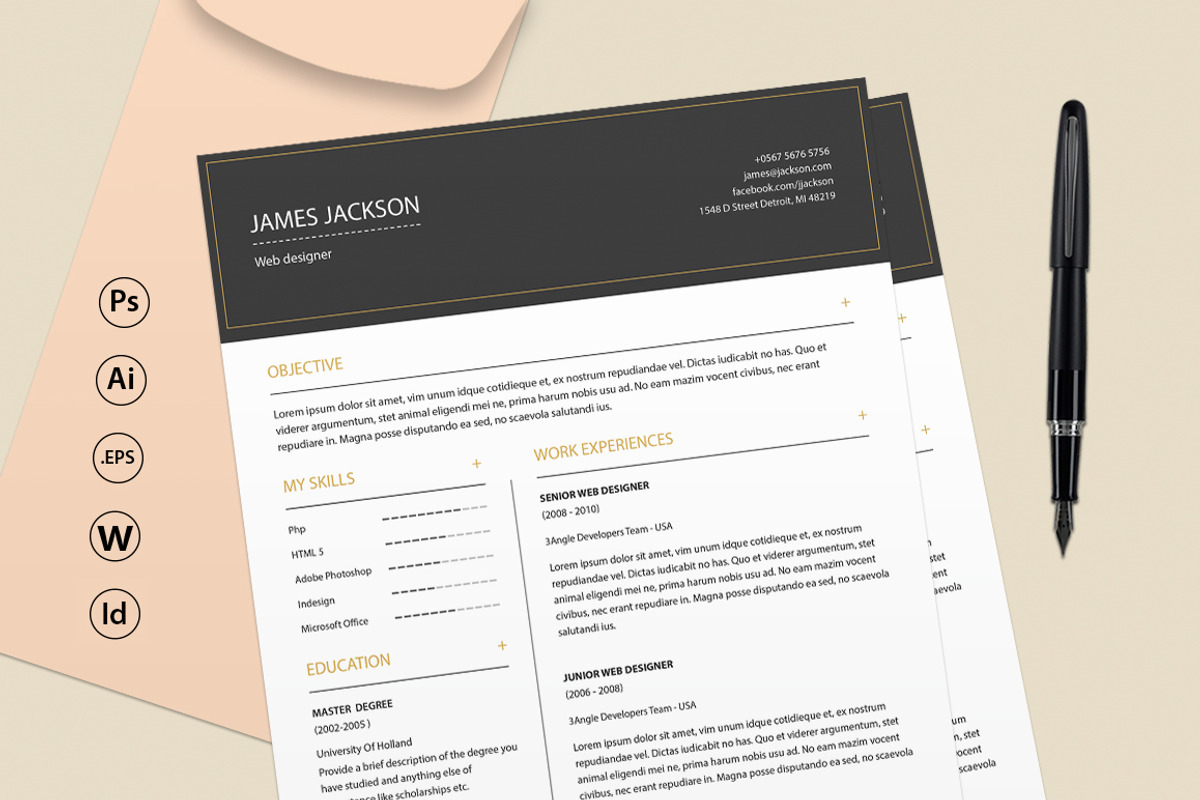 Resume/CV - Classic Gold, a Resume Template by 3Angle