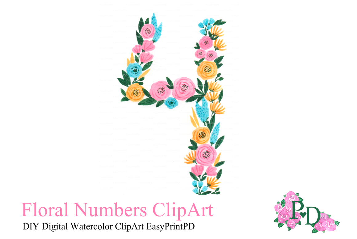 Hand painted Floral Number Four Art, a Decorative Illustration by Magic ...