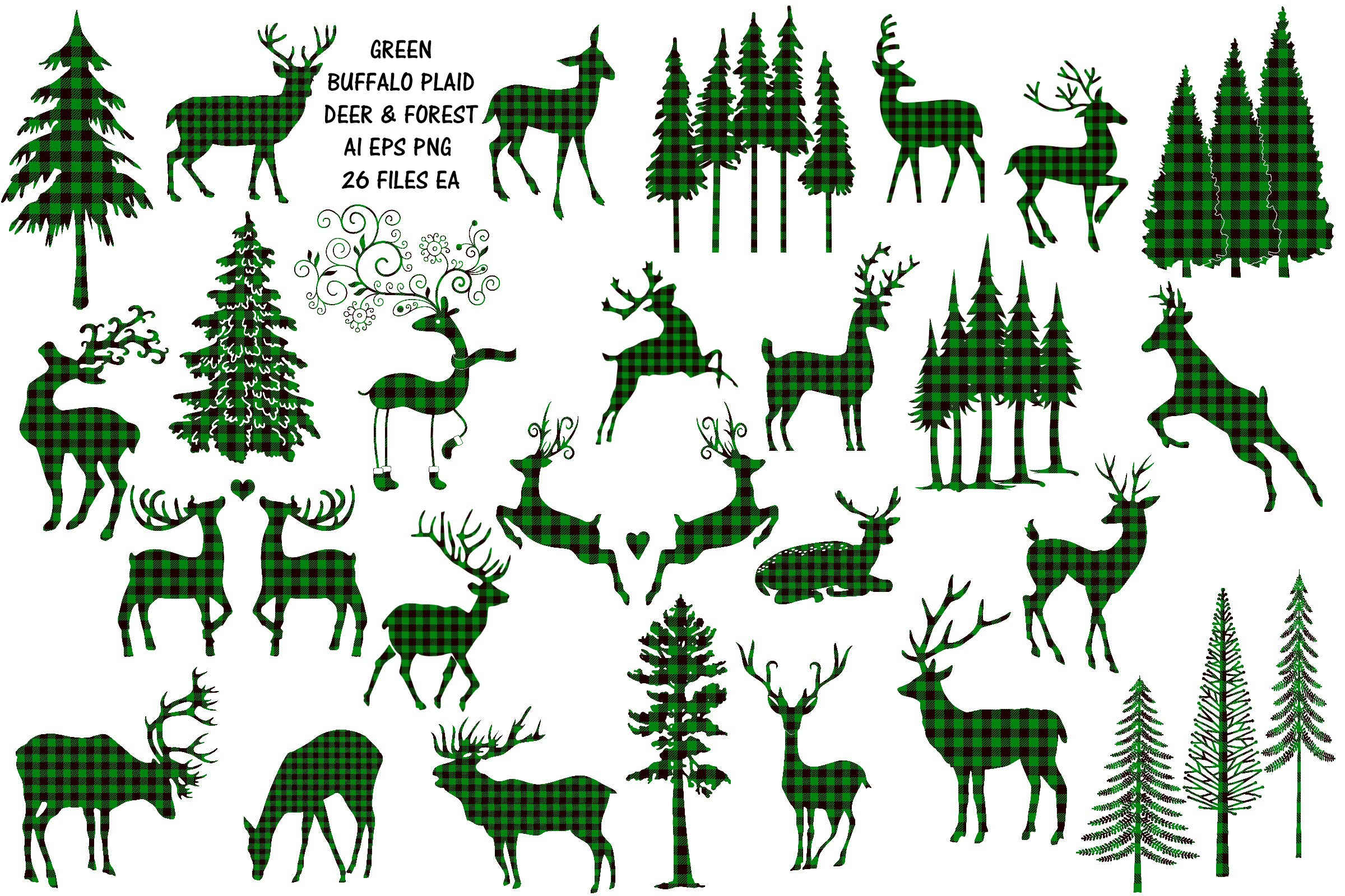 Green Buffalo Plaid Deer/Forest, an Animal Illustration by ...