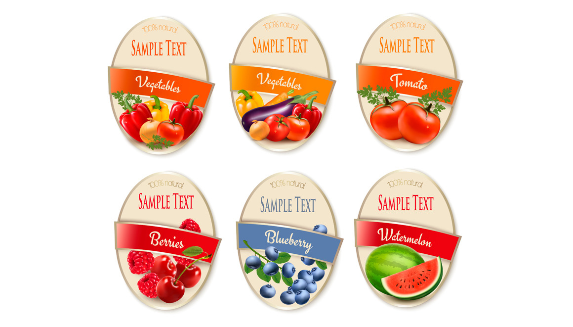 Set of labels of berries and fruit., a Food Illustration by ecco