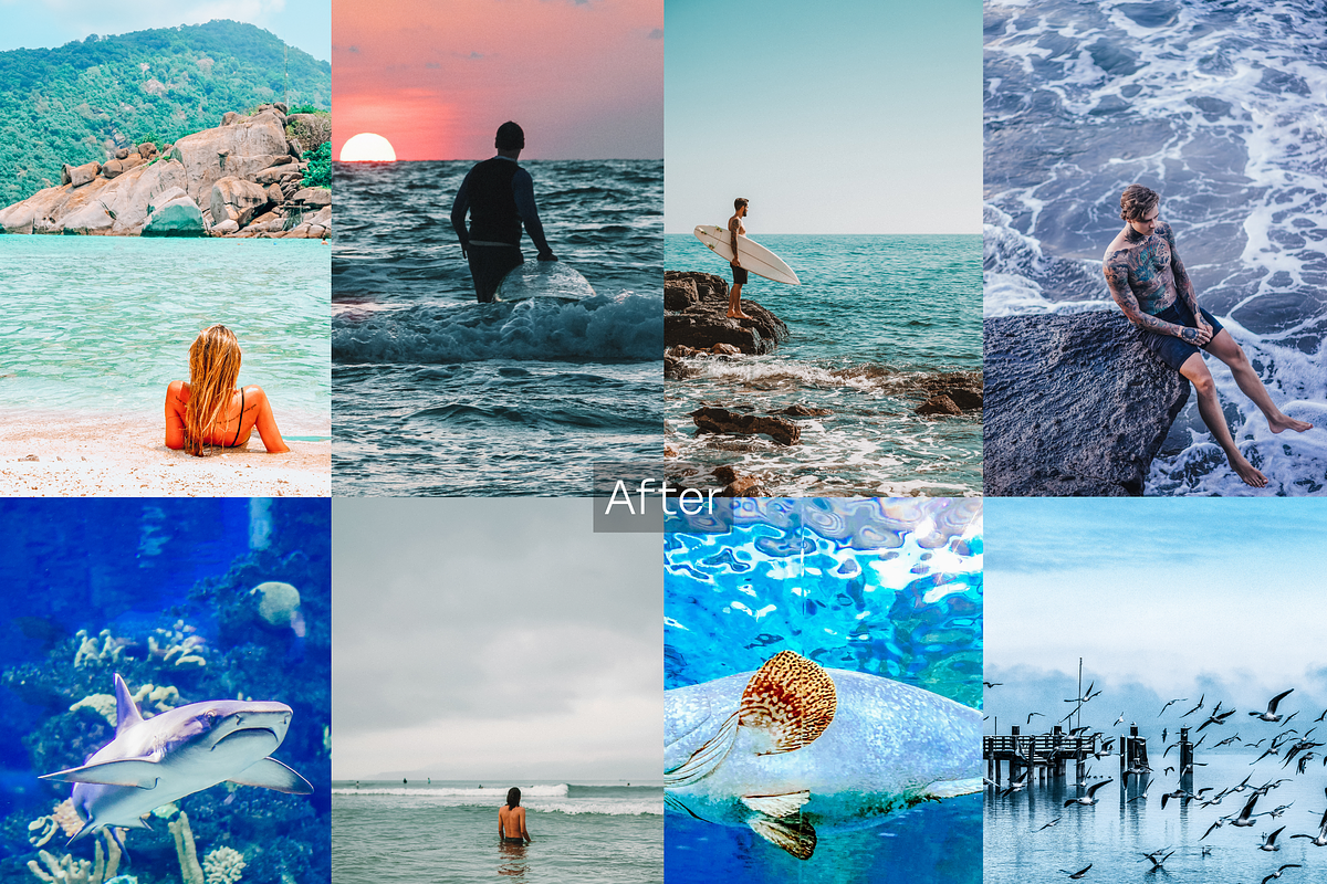 14 Ocean Blue Lightroom Presets, a Preset Add-On by RamsaGraphi