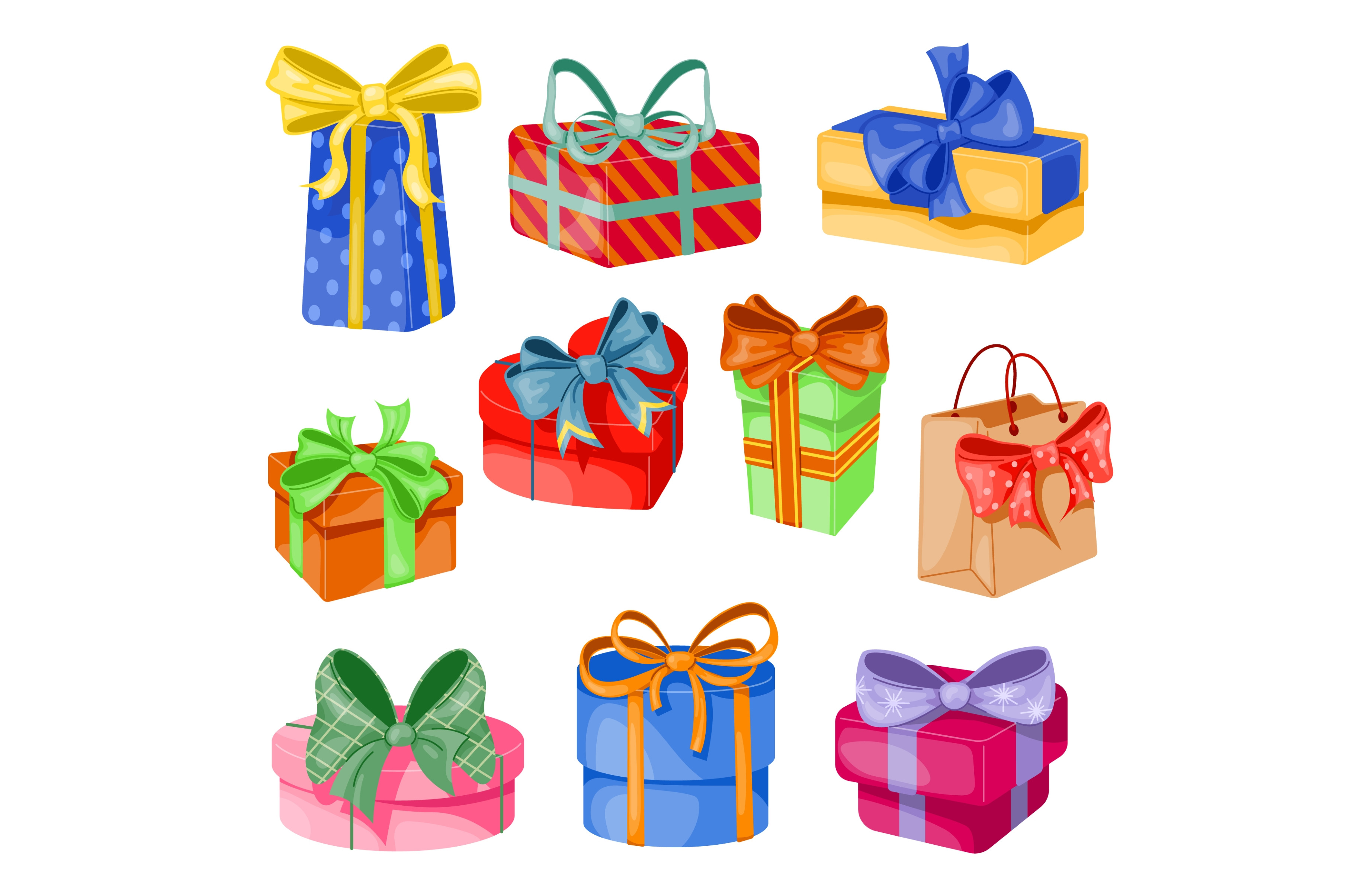 Cute gift boxes with colorful ribbon, an Object Illustration by Vectorbuum