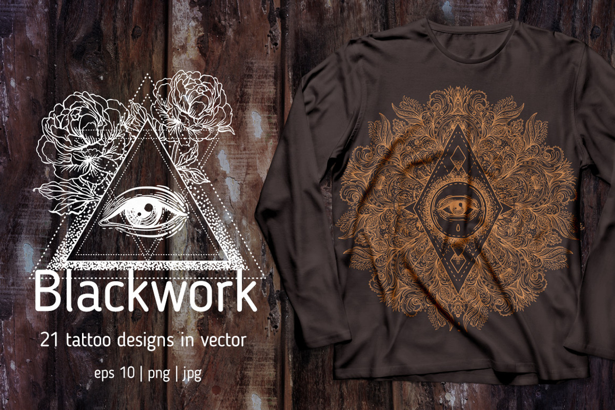 Blackwork. 21 vector tattoo designs., an Education Illustration by ...