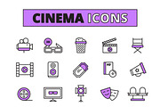 Movie theater cinema icons set, an Icon by Macrovector