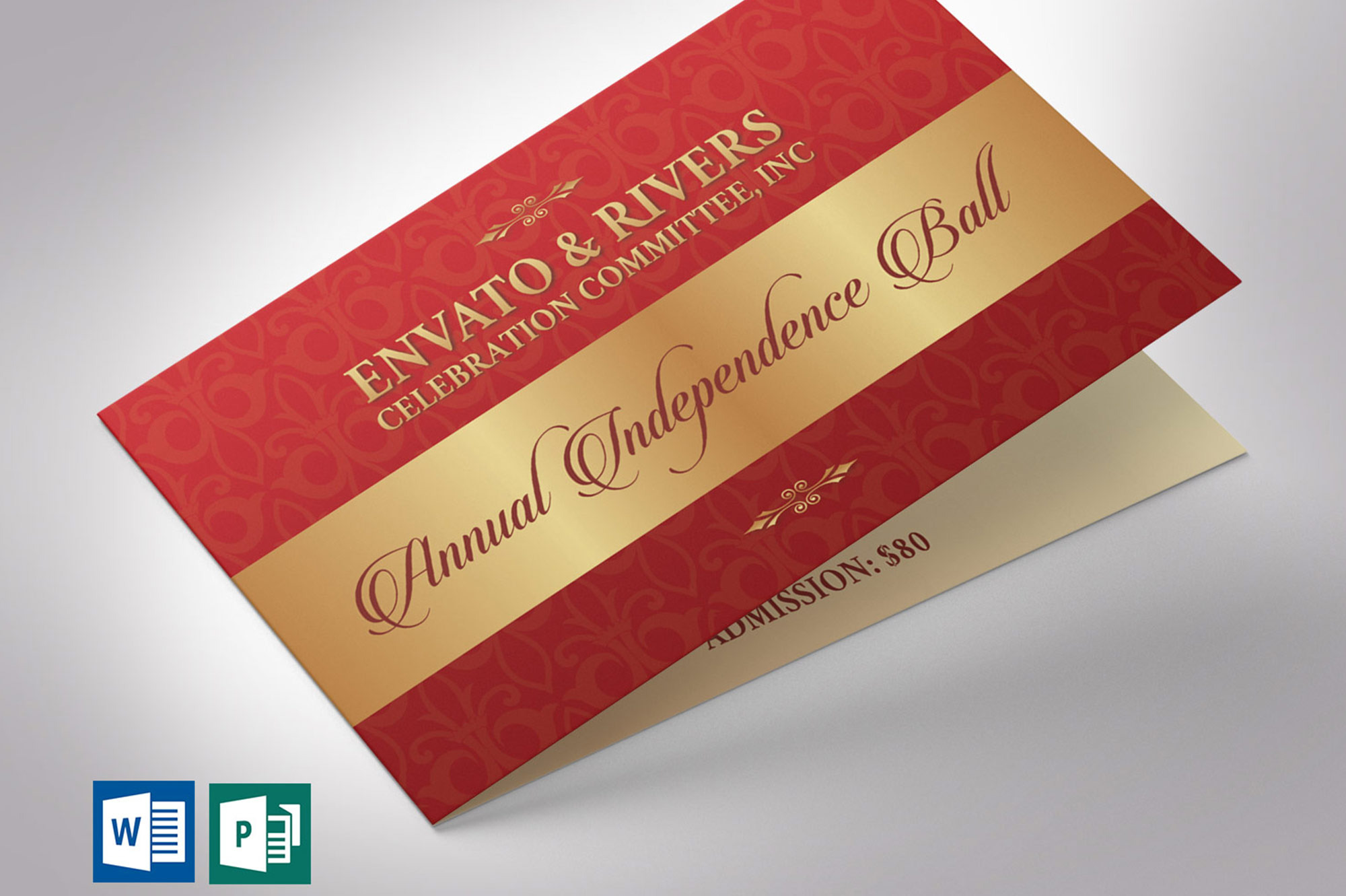 Folded Banquet Ticket Word, a Card Template by Godserv Designs