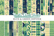 Blue and Green Hipster digital paper, a Pattern Graphic by Doodle Cloud ...