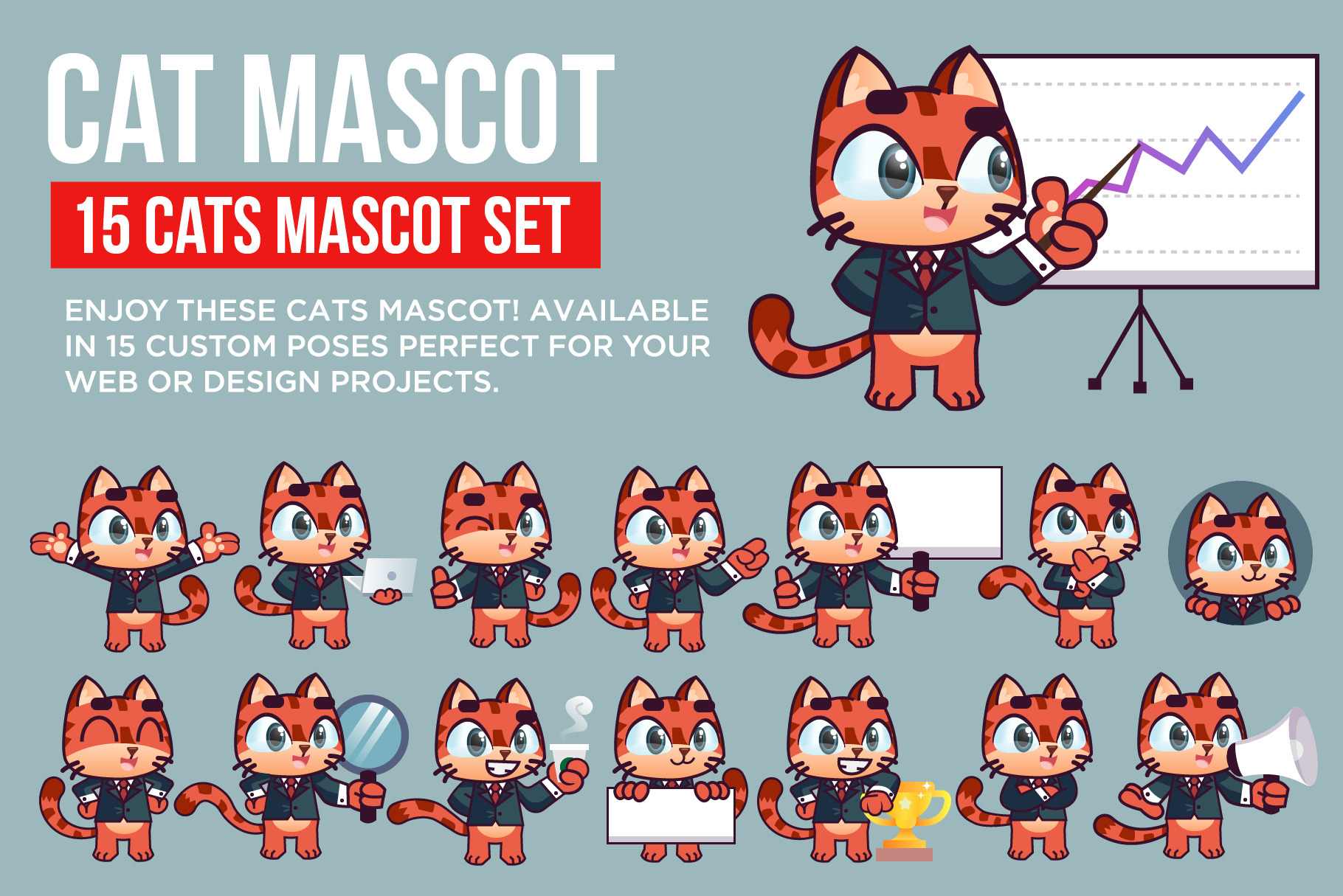 Cat Mascot Set, an Animal Illustration by LambShop