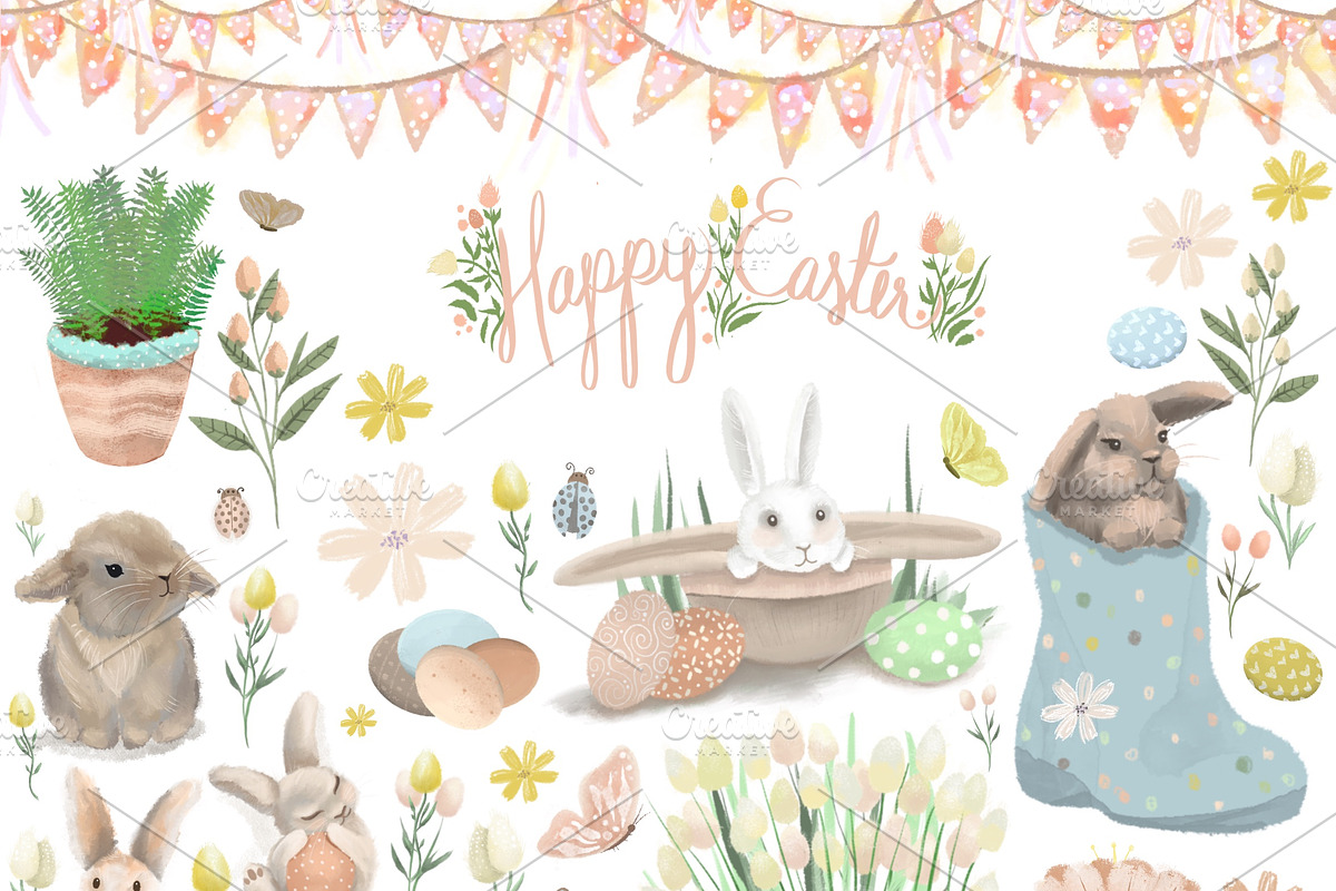 Happy Easter Clip Art Bundle, an Illustration by Lillias Faye