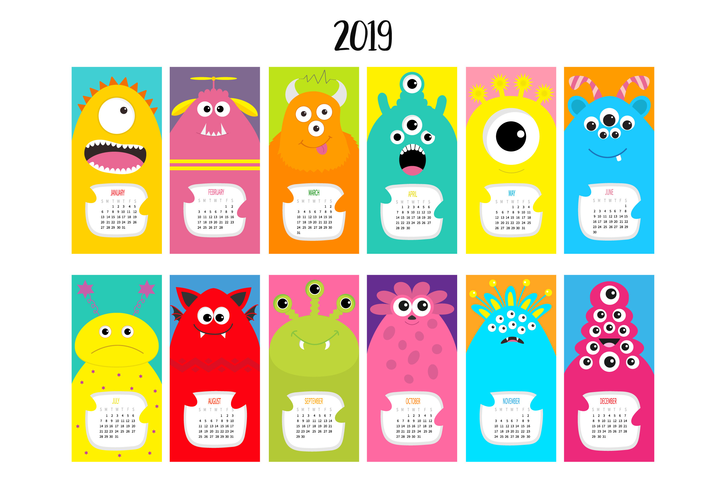 Monster vertical monthly calendar 20, an Animal Illustration by ...