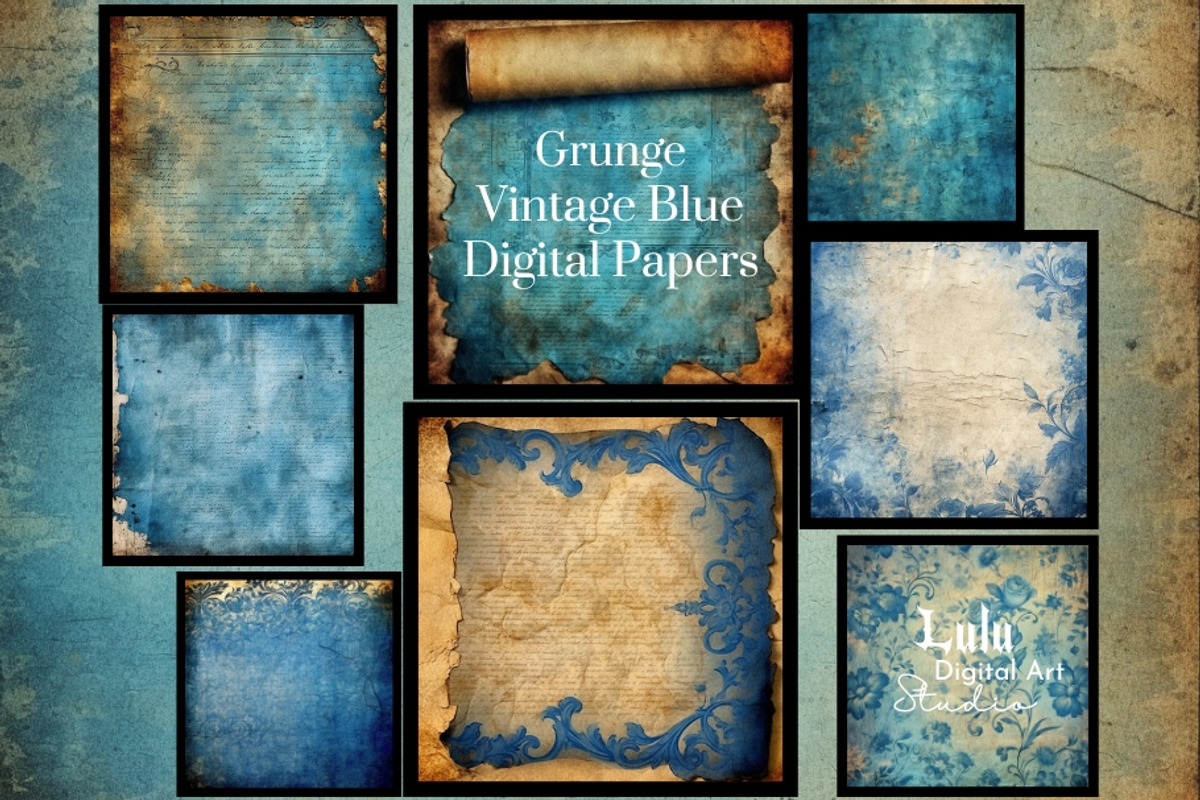Grunge Vintage Blue Digital Paper-21, a Background Graphic by Lulu ...