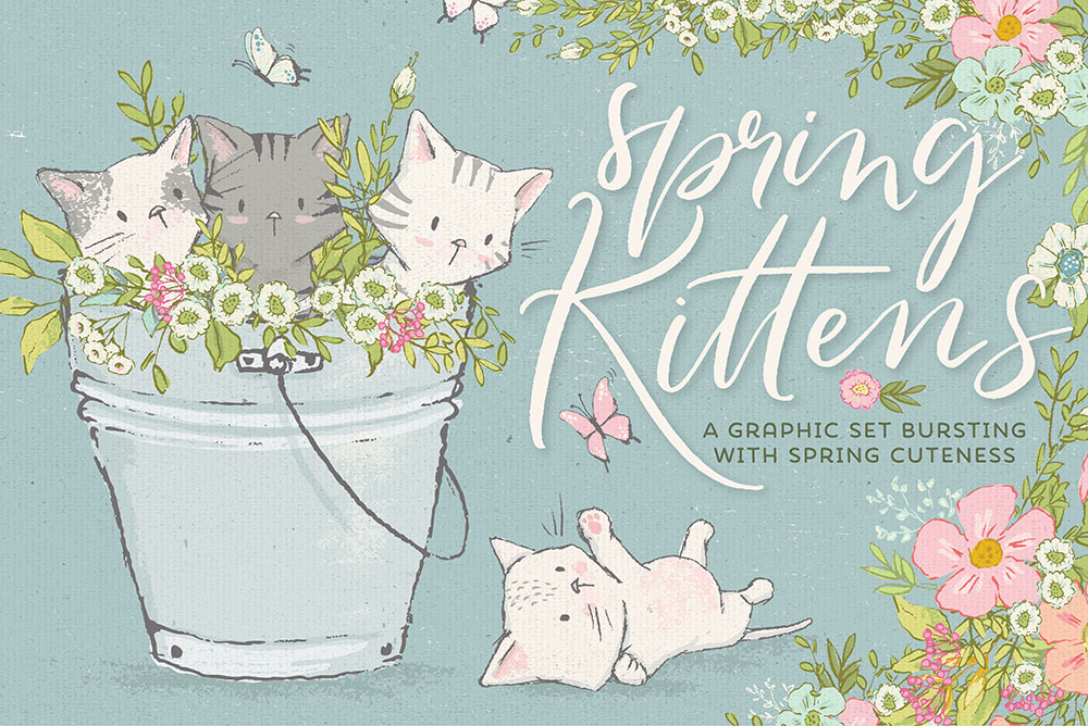 Spring cute kittens graphics bundle, an Animal Illustration by Lisa Glanz