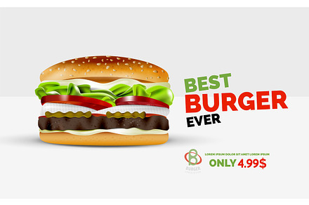 Vector premium burger ad template, a Food Illustration by antishock