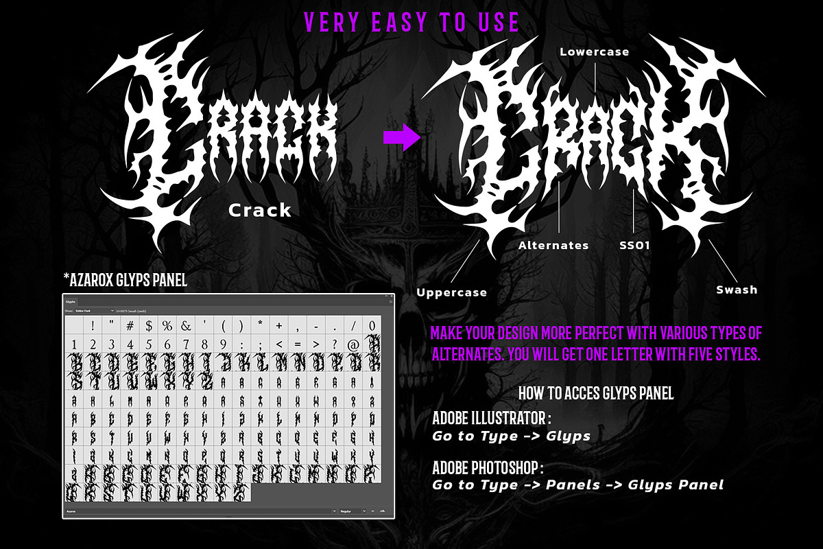 AZAROX DEATH METAL FONT, a Blackletter Font by Fonday Studio