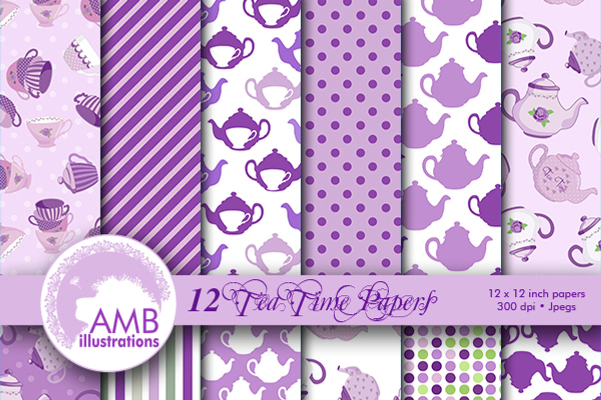 Lavender Tea Time Papers, AMB-1202, a Pattern Graphic by AMBillustrations