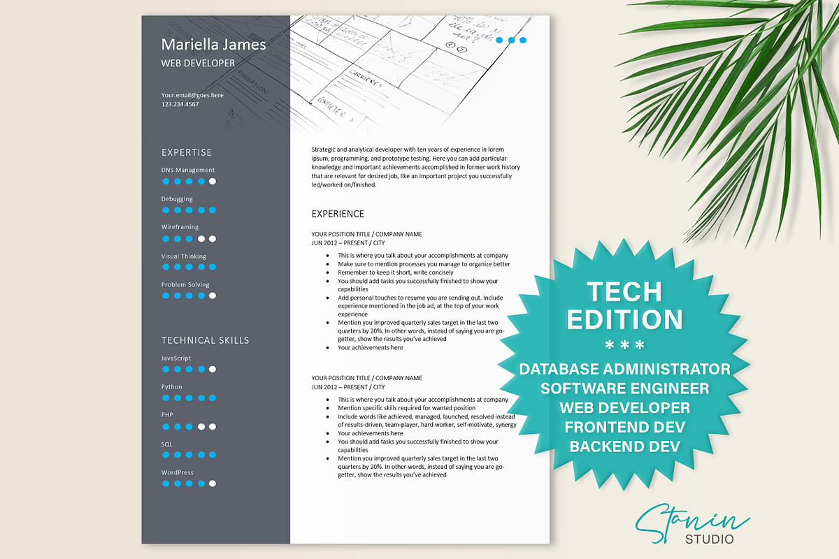 Developer Resume Template | Tech CV, a Resume Template by Stanin Studio