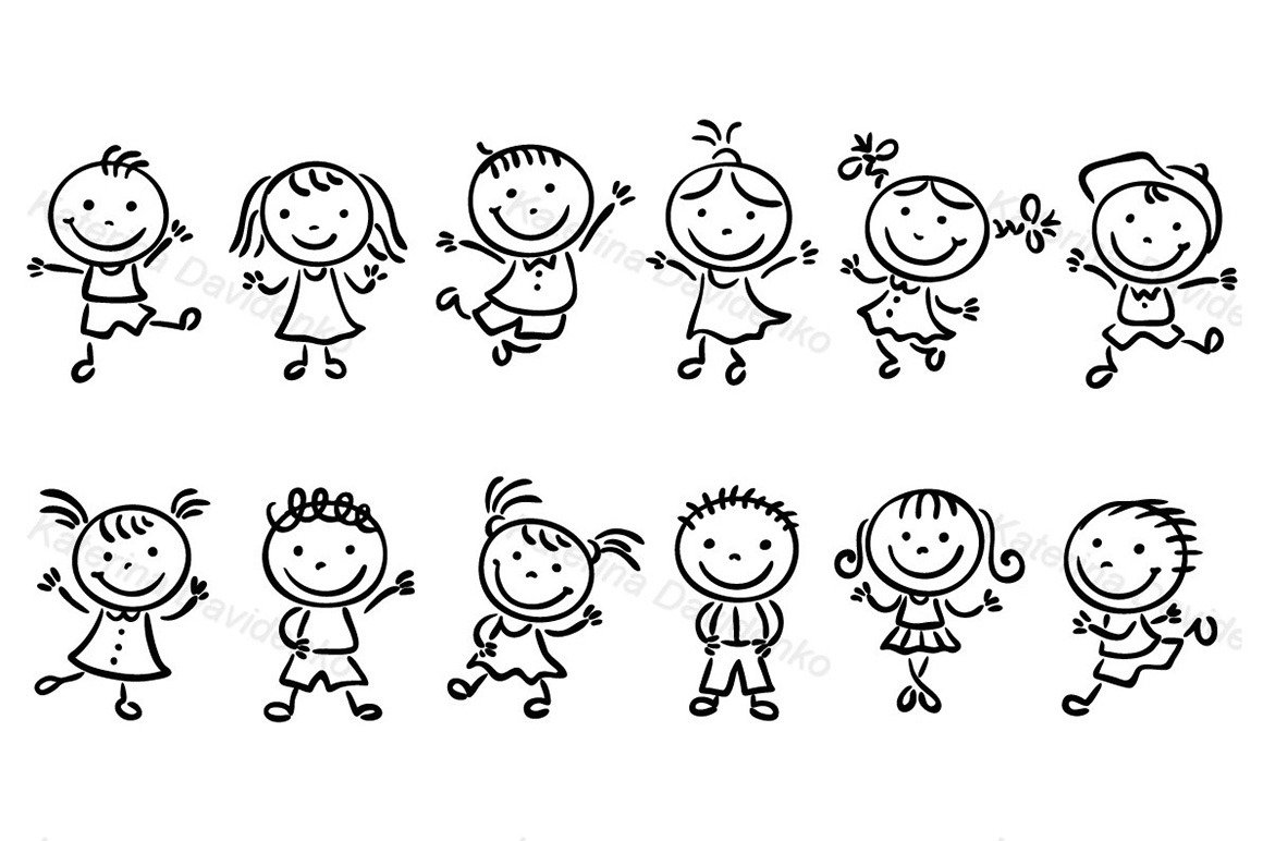 Stick doodle kids dancing or jumping, an Education Illustration by ...