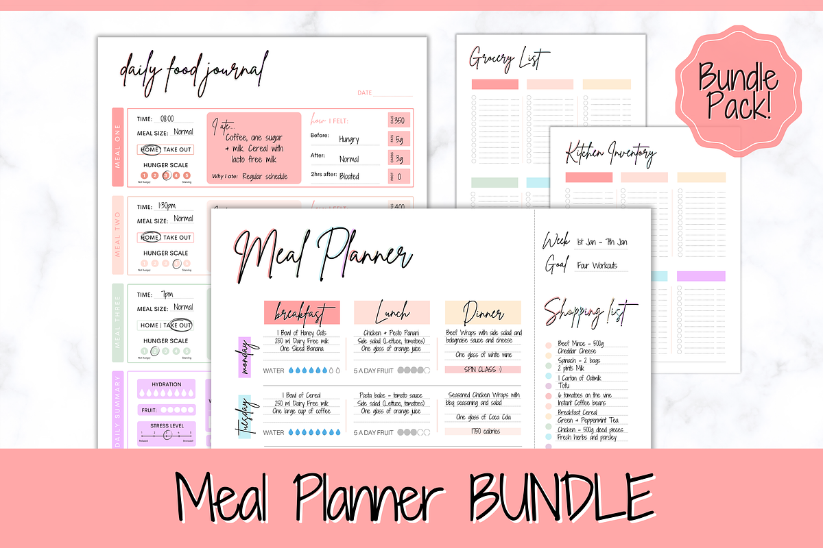 Meal Planner & Food Diary Printable Bundle