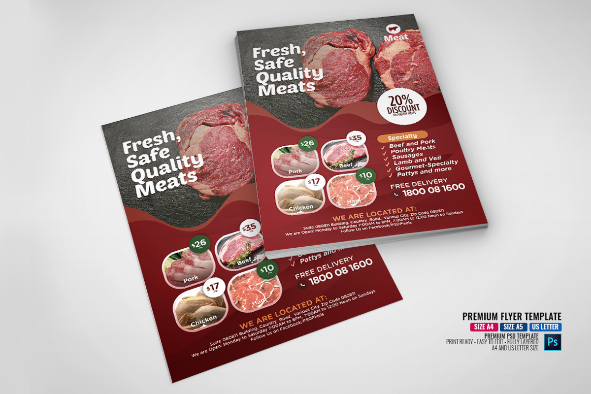 Butcher Shop Flyer, a Flyer Template by PSDPixel