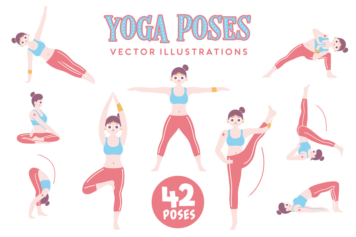 42 Funny Yoga Poses, a Healthcare Illustration by muratkalkavan