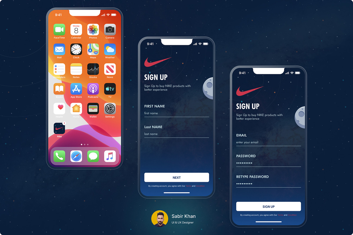 Space Theme Nike App UI UX Design, an UI Kit Template by DesignBox