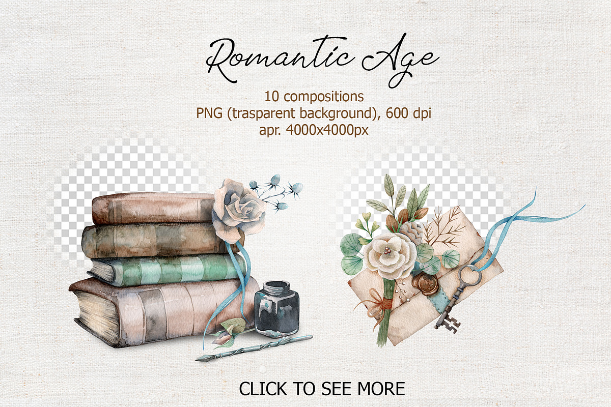 Romantic Age. Vintage watercolor set, a Decorative Illustration by ArtPavo