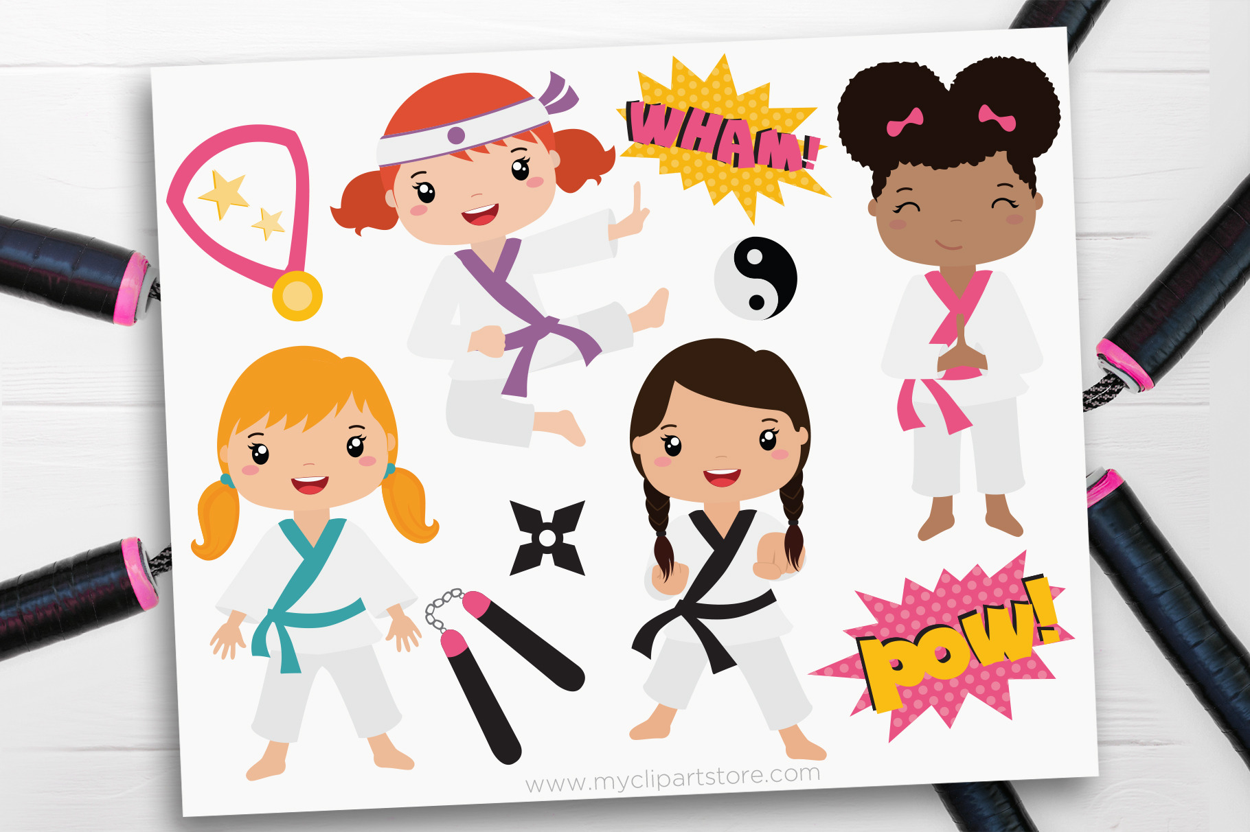 Karate Girls - Vector Clipart, a Sport Illustration by MyClipArtStore