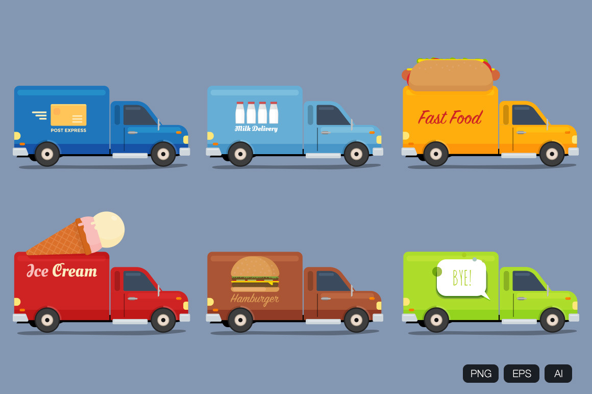 6 Food Van Vector, an Object Graphic by vintagio