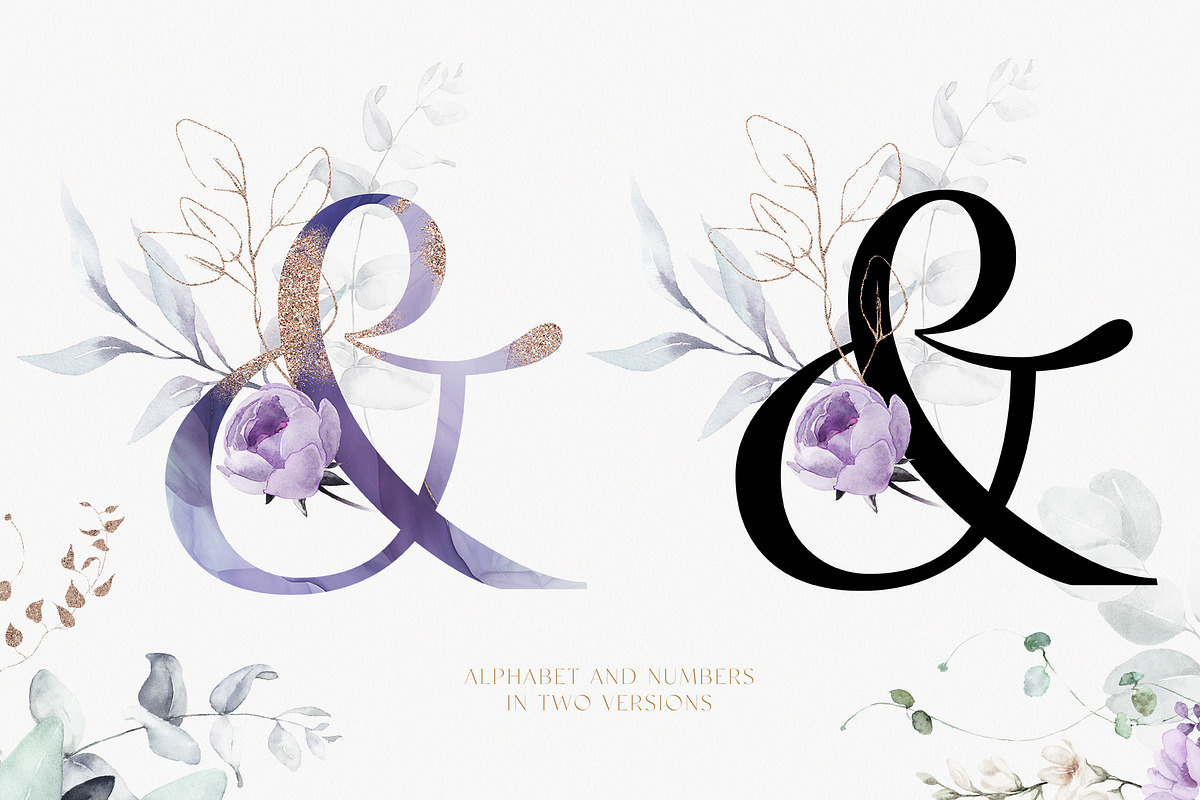 Violet Watercolor Floral Alphabet, a Decorative Illustration by Veris ...