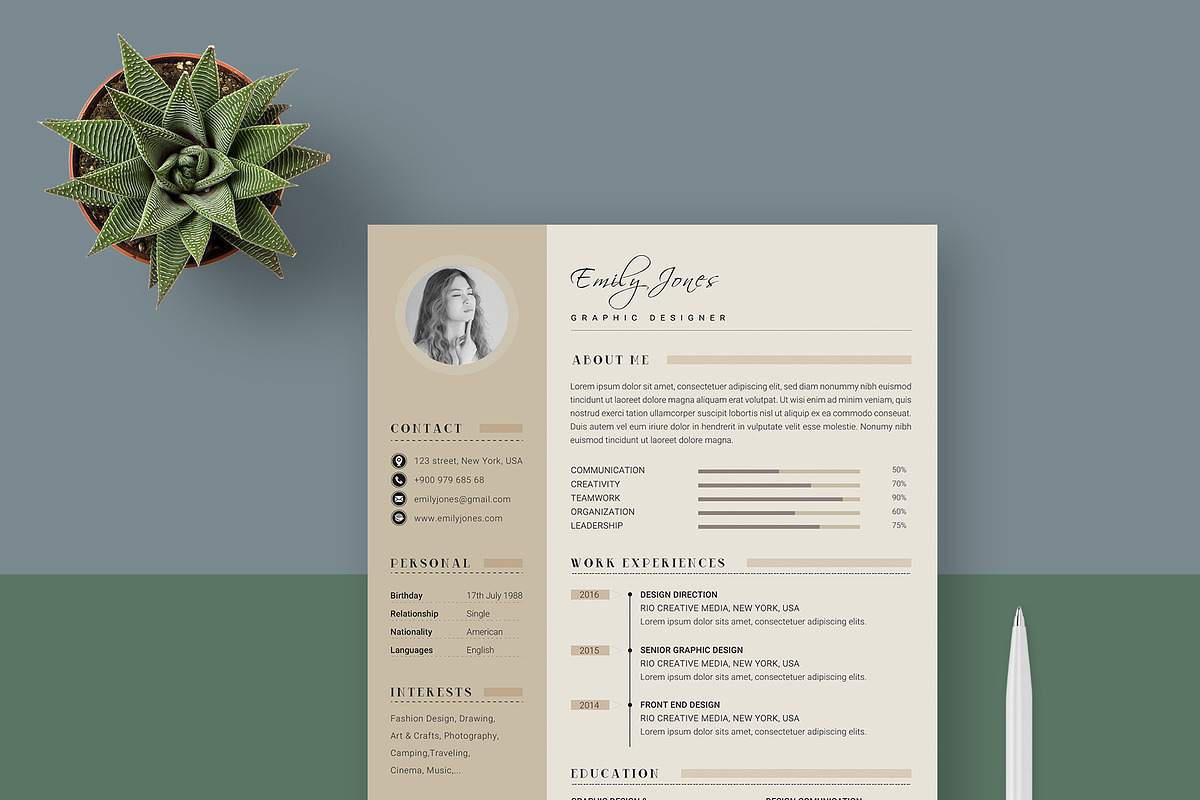 Simple Color CV-Resume Template *C, a Resume Template by Showy68 Template