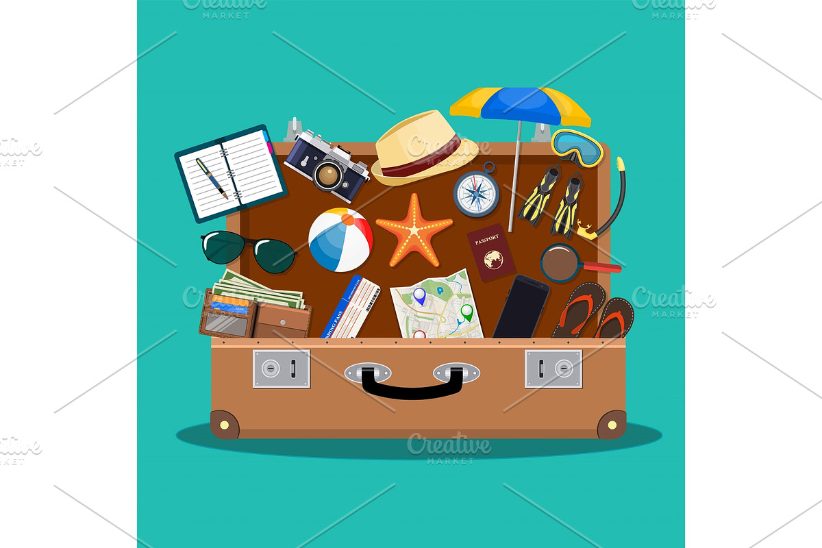 Open baggage, luggage,, an Object Graphic by ModVector