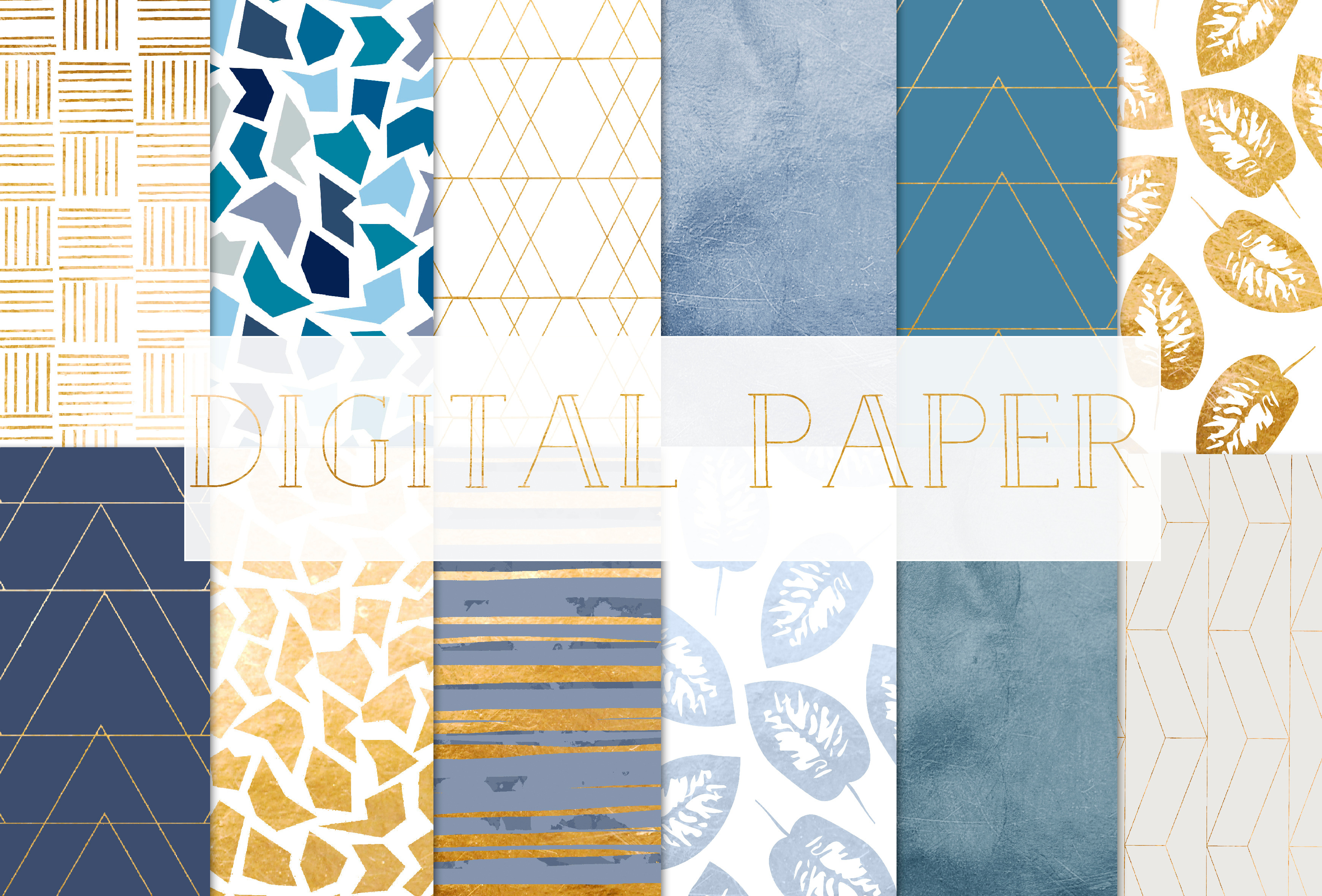 digital paper gold and blue, a Background Graphic by GraphicRain