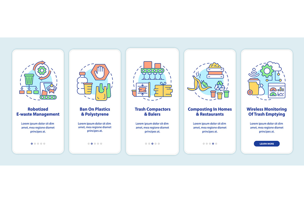 Waste recycling innovations app page, an iPhone Mockup by IMG visuals icons
