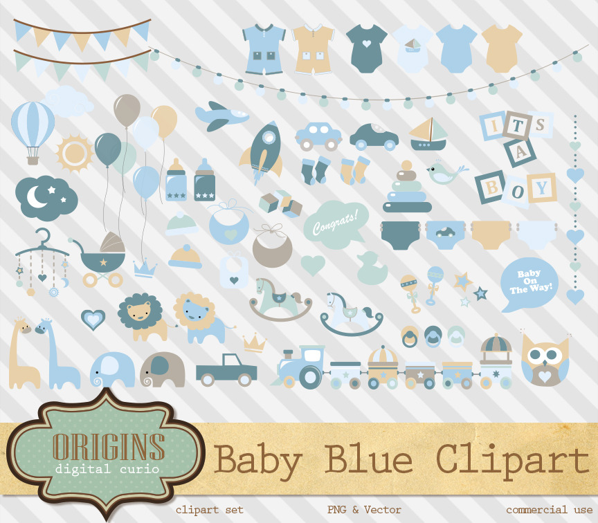 Blue Baby Shower Vector Clipart, an Animal Illustration by Digital Curio