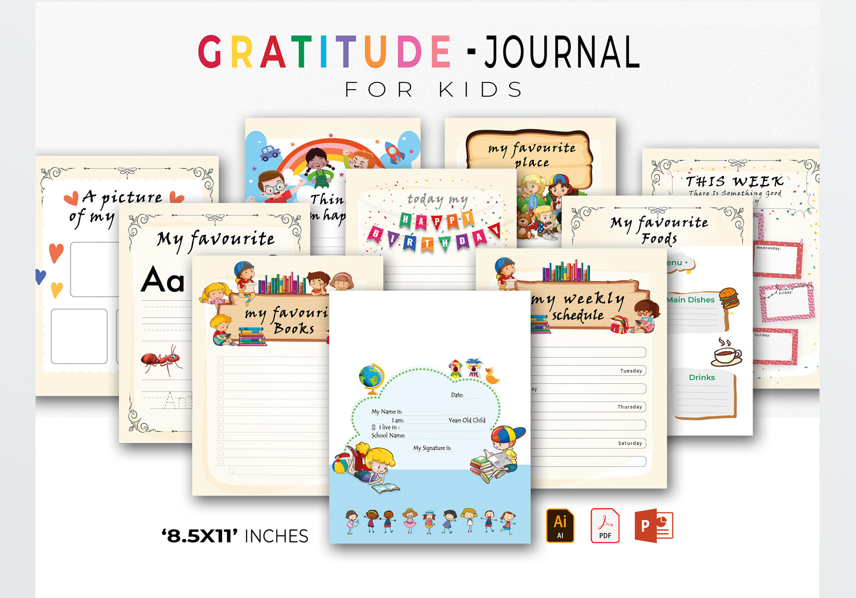Editable Gratitude Journal for Kids, a Stationery Template by obayes