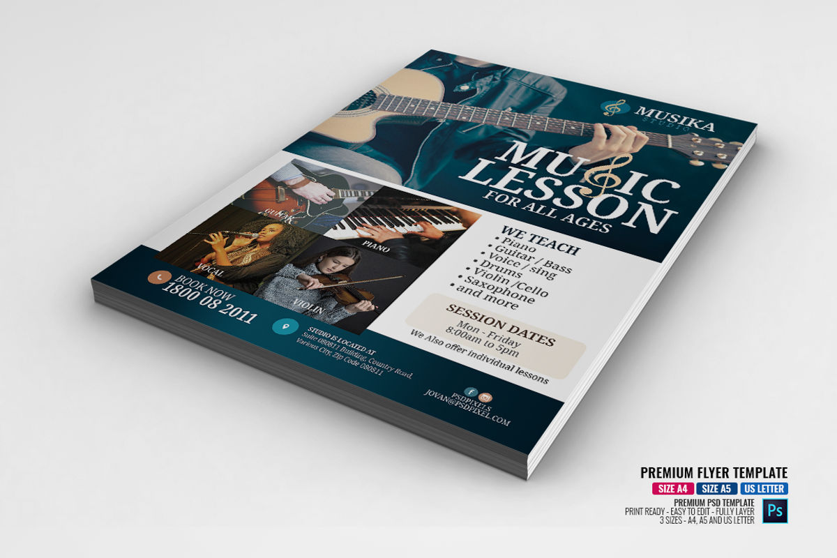 Music Tutorial Flyer, a Flyer Template by PSDPixel
