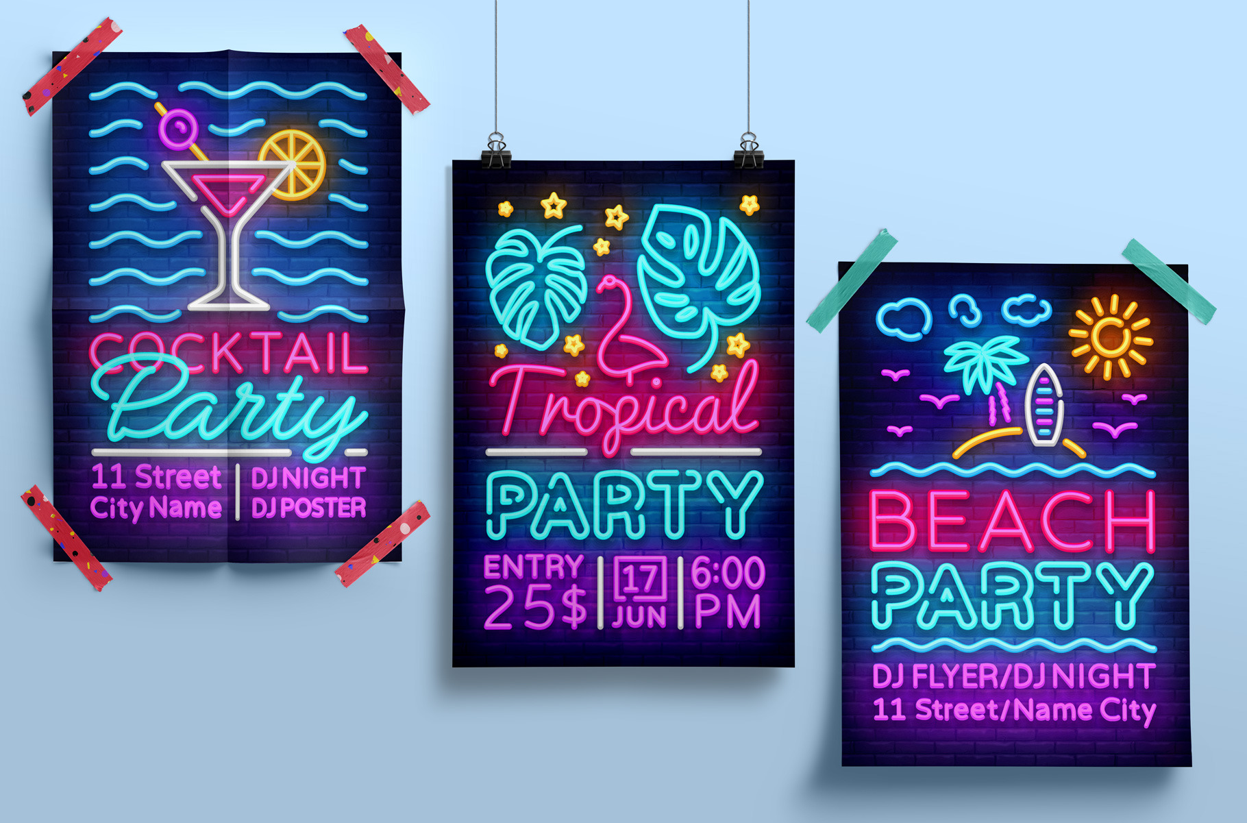 Summer Party Neon Posters Collection | Illustrations ~ Creative Market