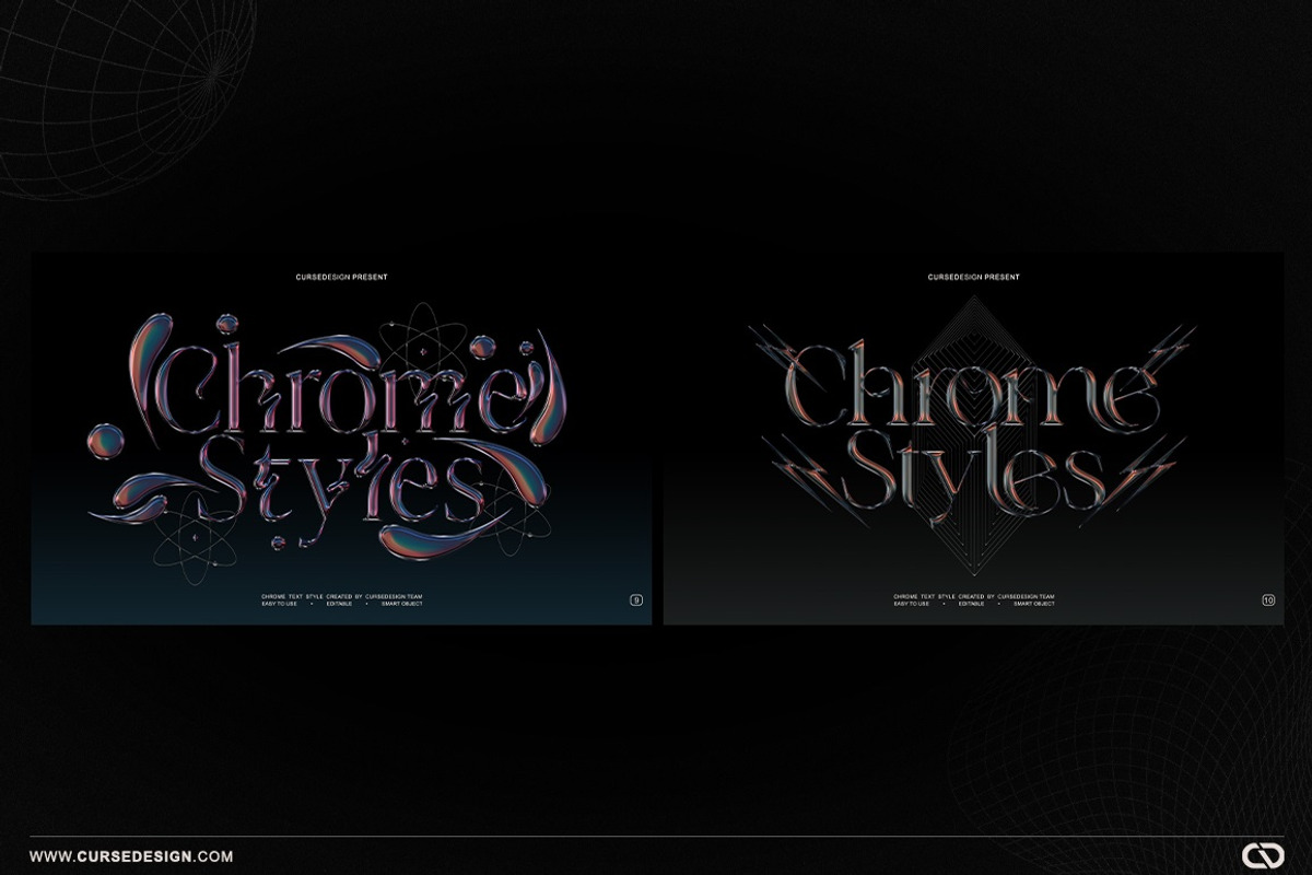 Chrome Styles Text Effects I 10 PSD, an Action Add-On by Cursedesign