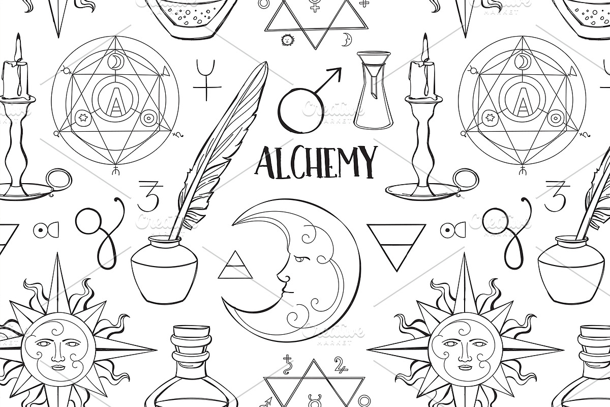 Alchemy symbols pattern, a Pattern Graphic by Netkoff