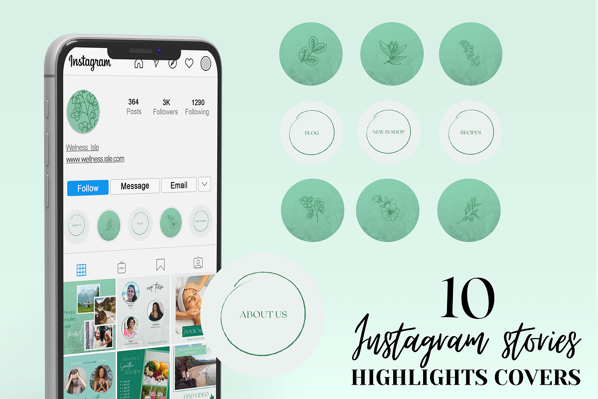 Wellness Instagram highlight covers template Canva
