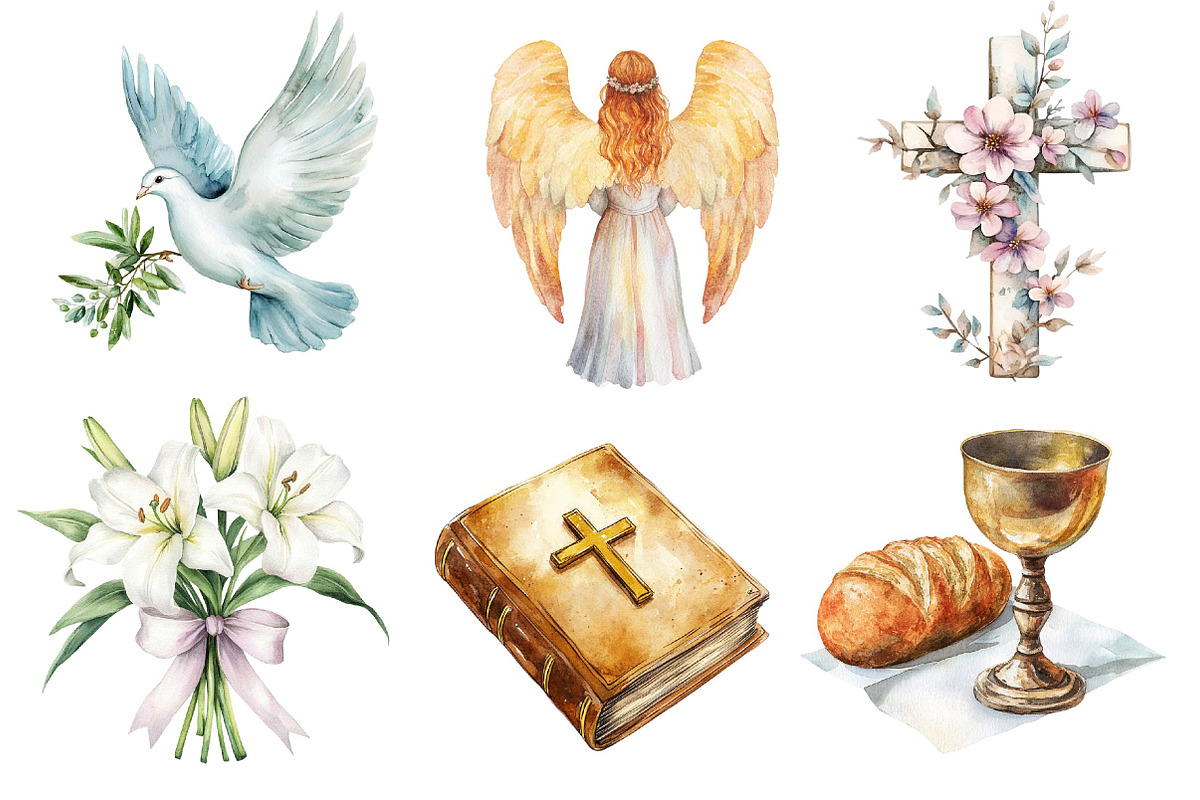 Christian Easter Watercolor Clipart, an Illustration by Dream Creation